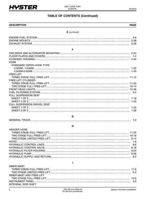 Hyster S3.50-5.50XM 01/2004 Forklift Parts Manual Catalog Exploded ...